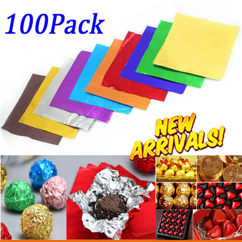 100Pcs-8x8CM-DIY-Food-Aluminum-Foils-Wrapping-Paper-Sheets-Packaging ...