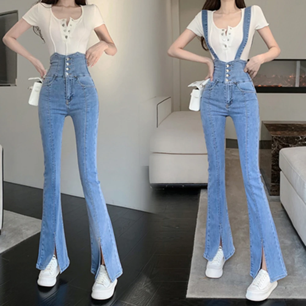 Front-Button-Up-Flare-Jeans-Denim-Pant-High-Waist-Skinny-Slim-Bell ...