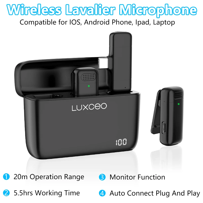 LUXCEO-M6-Lavalier-Microphone-Portable-Audio-Video-Recording-Mini-Lapel ...