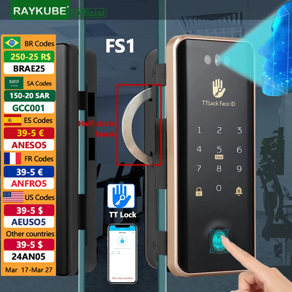 RAYKUBE FS1 TT Lock 3D Face Recognition Smart Lock With Half-circle ...