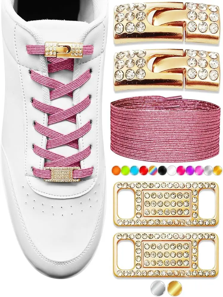 Elastic-No-Tie-Shoe-Laces-Bling-Diamond-Cross-Locks-Shoelace-Charms-for ...