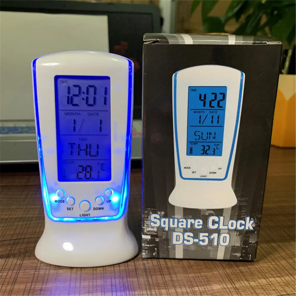 Portable-Alarm-Clock-Blue-Table-Clock-Home-Decoration-Thermometer-Clock ...