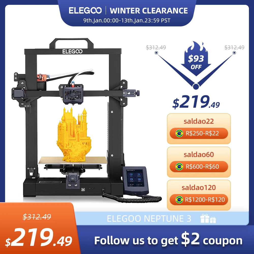 Elegoo Neptune 3 Fdm 3d Printer With Auto Leveling, Removable Hd Touch ...