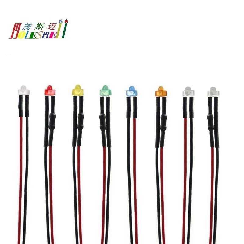 10pcs 1.8mm 3V DC Water Clear/Diffused LED Light Set Pre-Wired Red ...