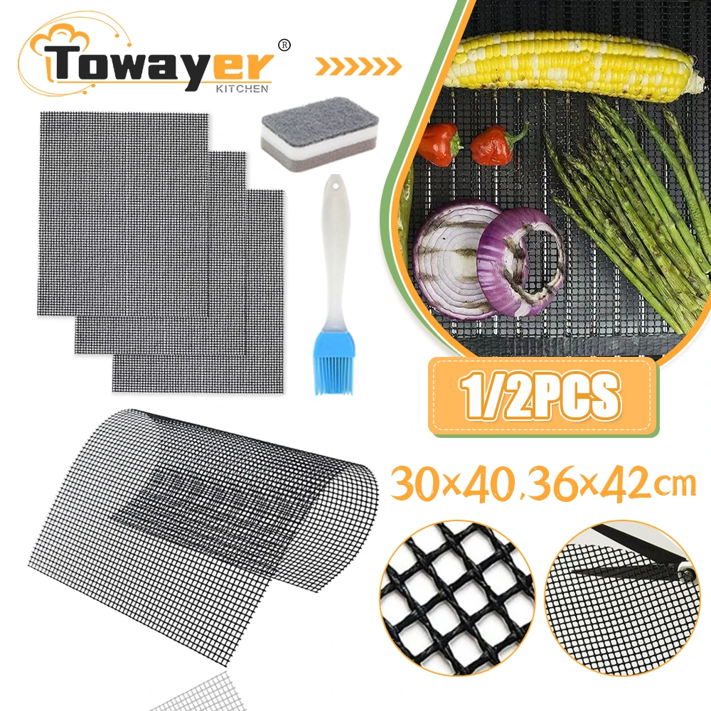 Non-stick Barbecue Mesh Mat Reusable Heat Resistance BBQ Baking Net Pad ...