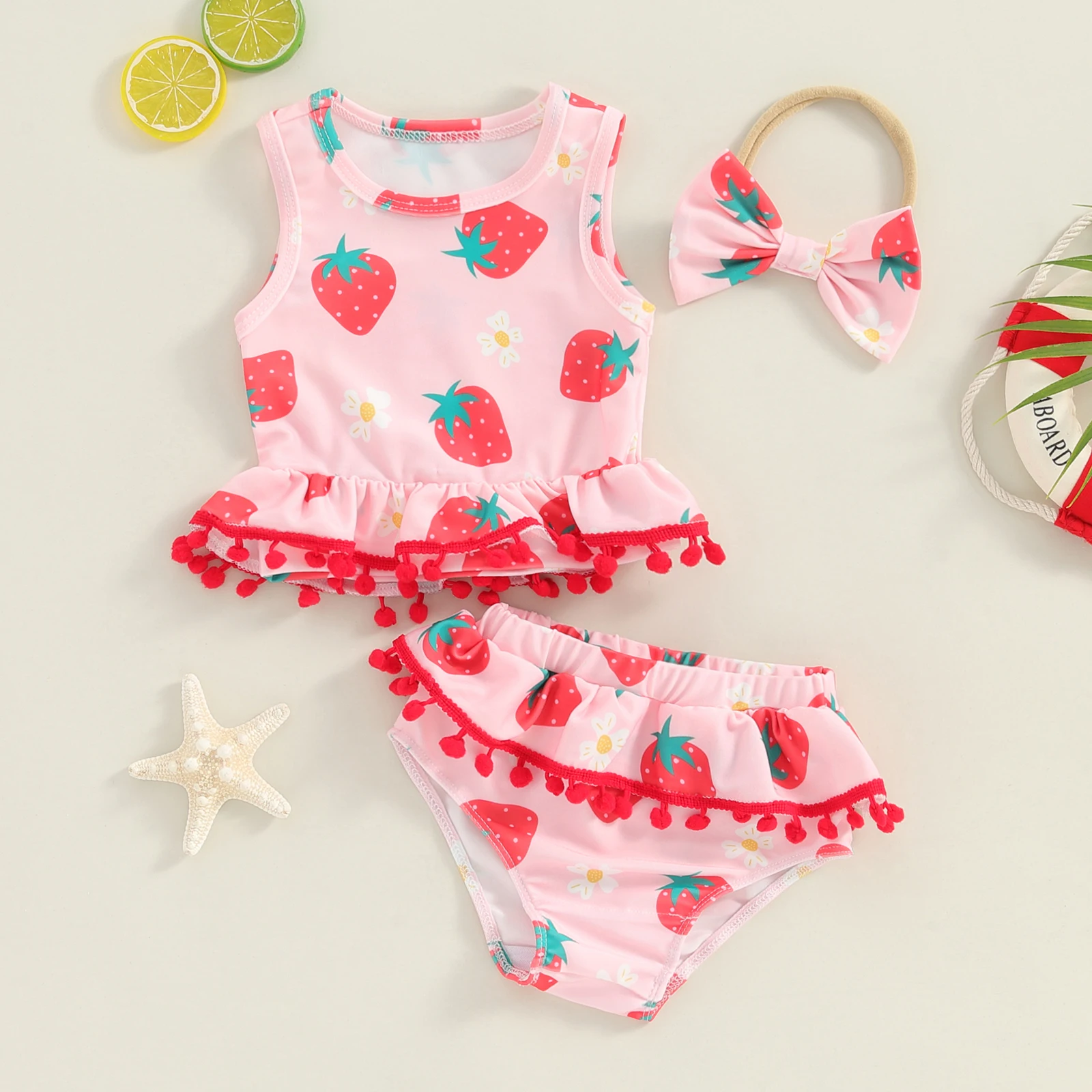 Cute Summer Toddler Girls Swimwear Bikini Set Strawberry Flower Print ...