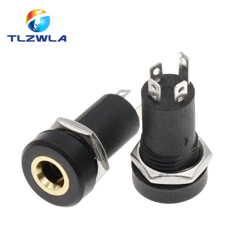 5PCS 3.5mm Audio Socket 4 Pole Black Panel Mount Gold Plated With Nuts ...