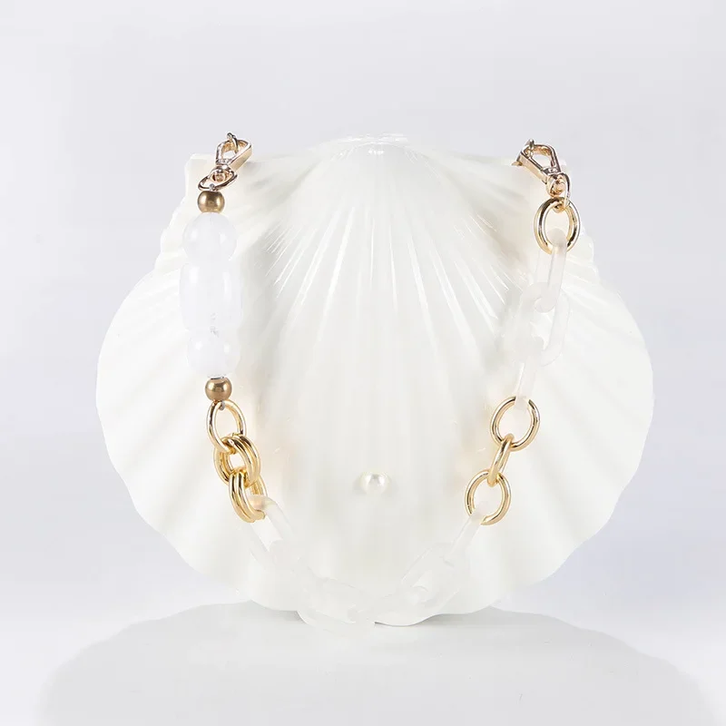 White Acrylic Seashell Evening Bags For Women Wedding Party Chain ...
