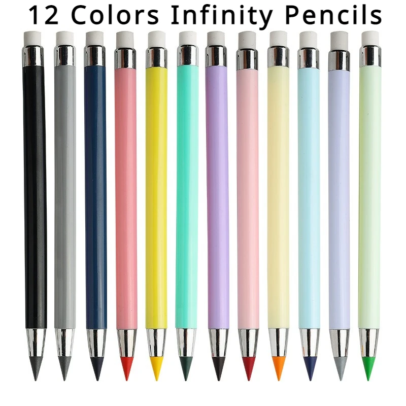 12-Colored-Unlimited-Writing-Pencil-With-refill-No-Ink-Novelty-Eternal ...