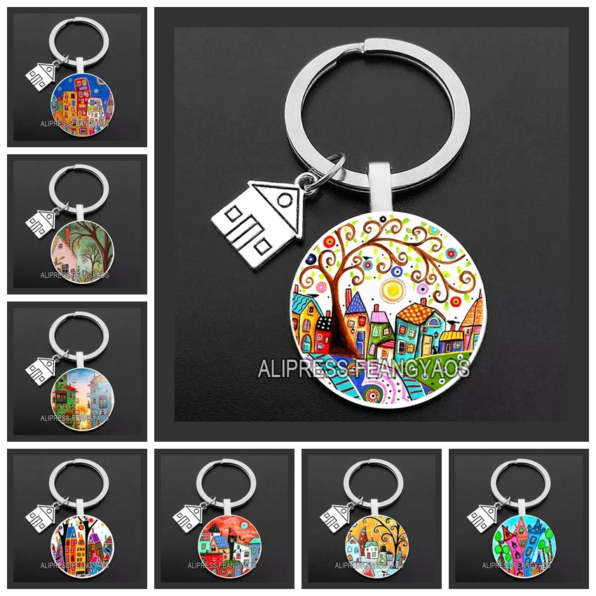 Beautiful-House-Keychains-Colorful-Country-Keychain-Cabin-Lovely-Purse ...