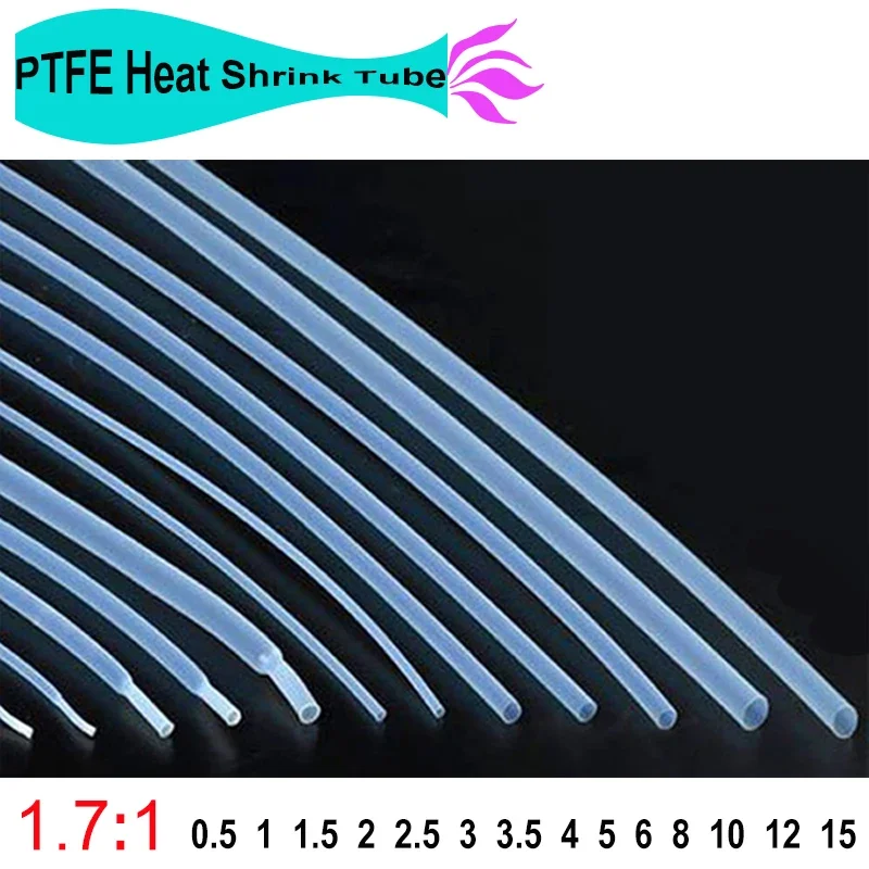 1/20/50/100M Transparent Shrink Tube PTFE 0.5mm ~ 15mm 1.7:1 Shrinkage 260℃ 600V High ...