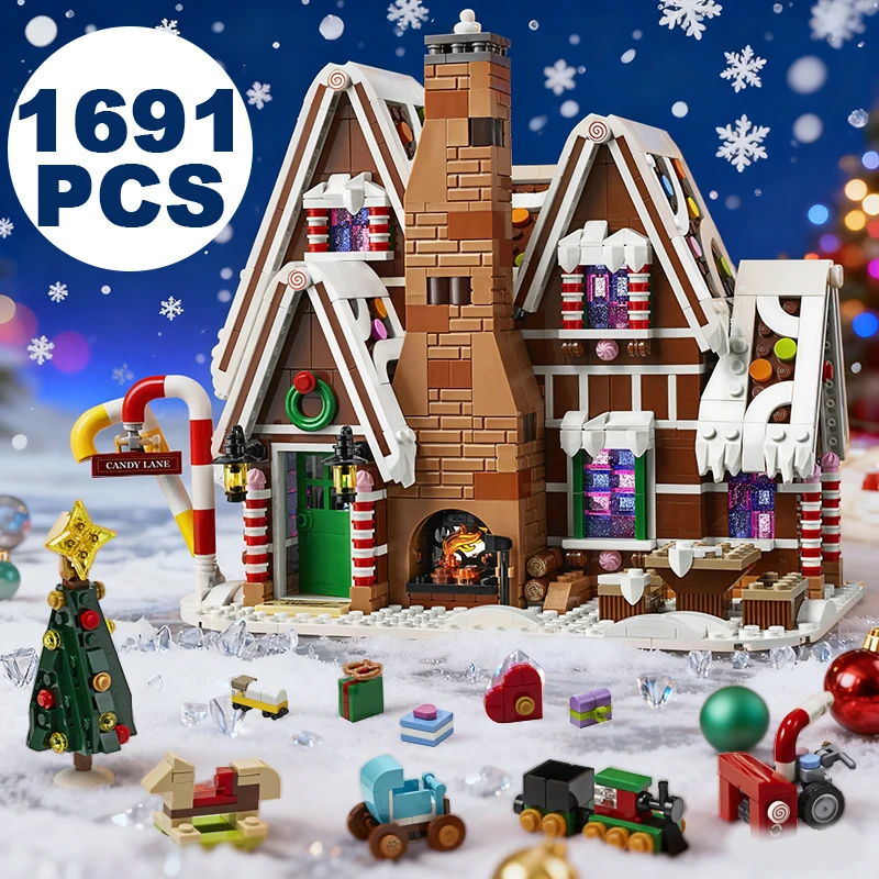 1691PCS Creative Christmas Gingerbread man House Building Blocks Hut ...