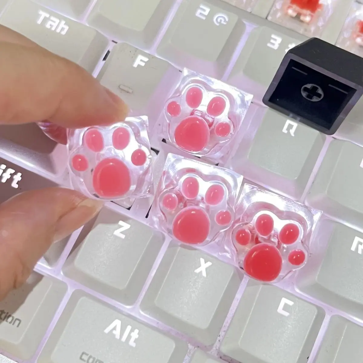 4pcs-Cute-transparent-pink-cat-claw-key-cap-personality-mechanical ...
