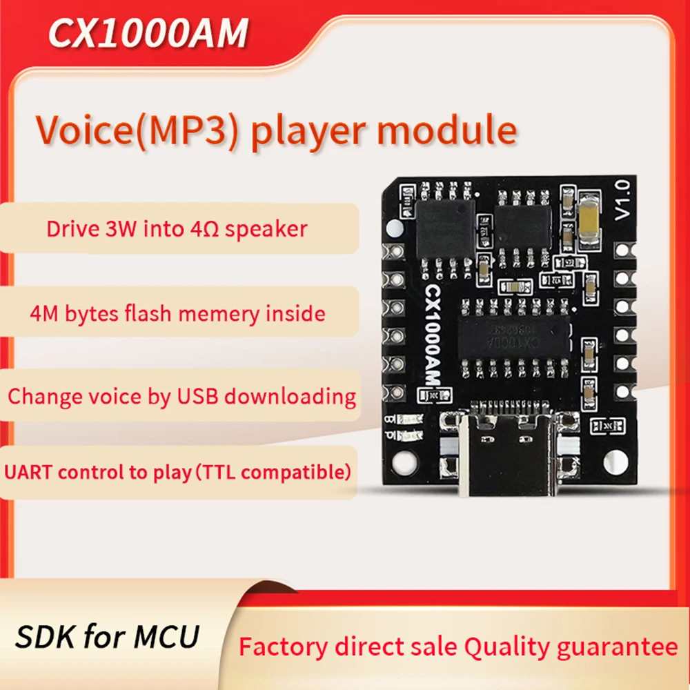 CX1000AM/CX1000BM Serial Port DC 3.3~5.2V MP3 Voice Chip Module 3-5W ...