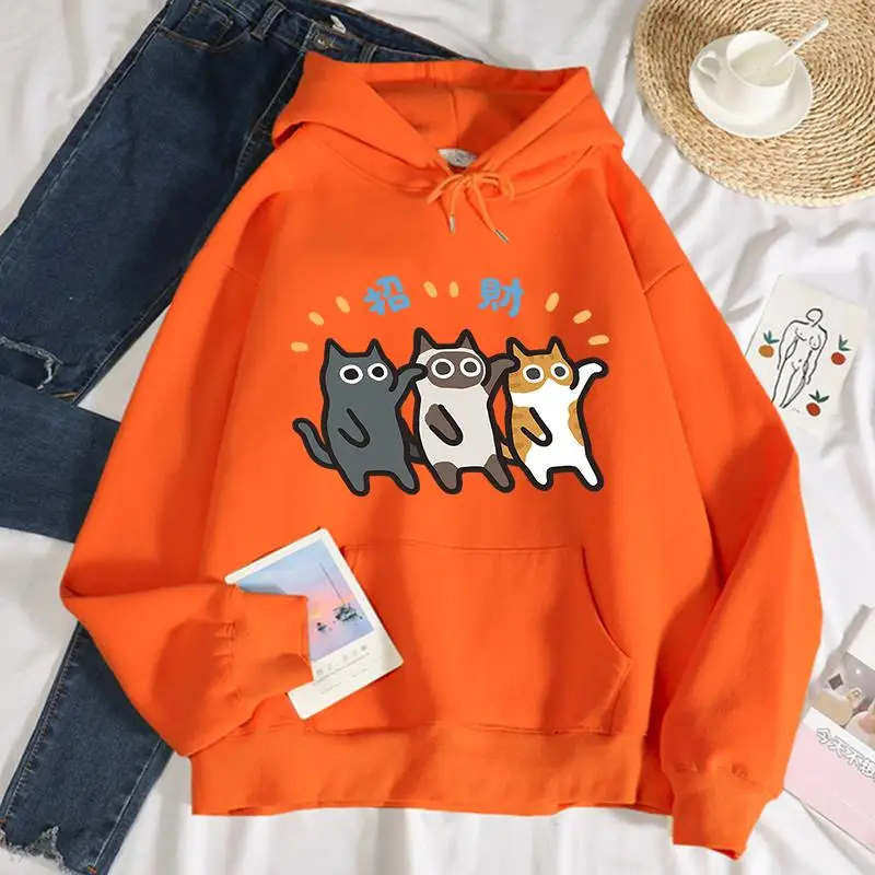 Orange Cat Siamese Printing Womens Sweatshirt Casual Loose Hooded New ...