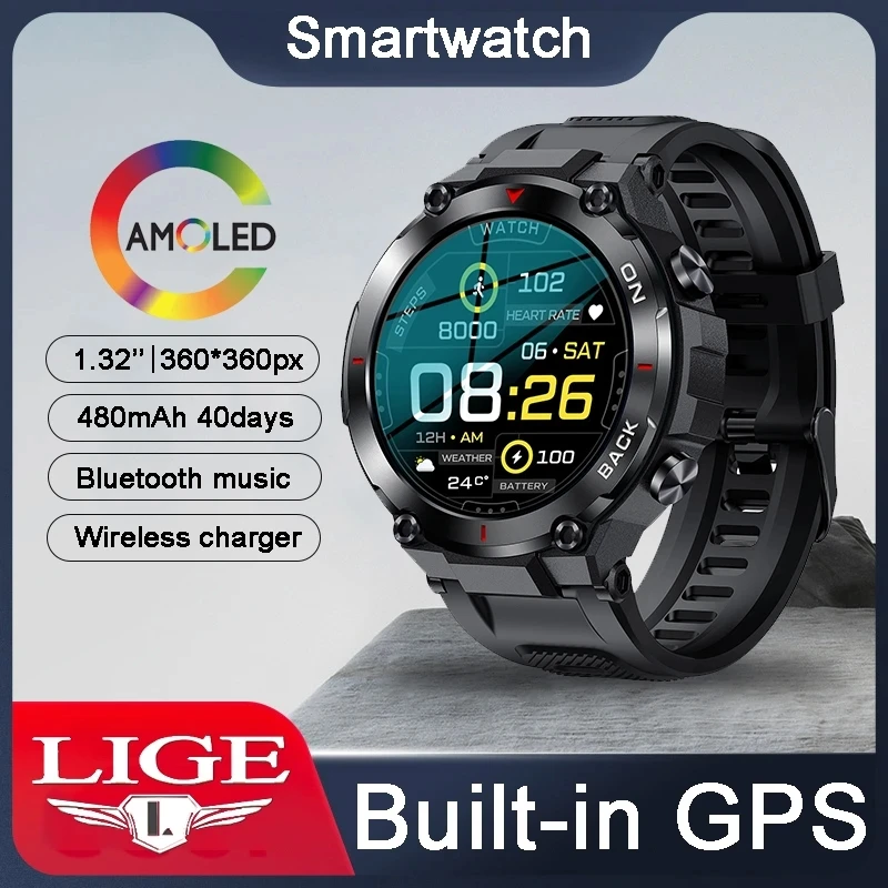 LIGE GPS Smart Watch Men 2023 NEW Outdoor Sports Watches Waterproof Fitness 24-hour Heartrate ...