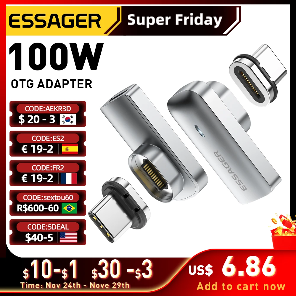 Essager PD 100W Magnetic USB C OTG Adapter Fast Charging Type C Magnet ...