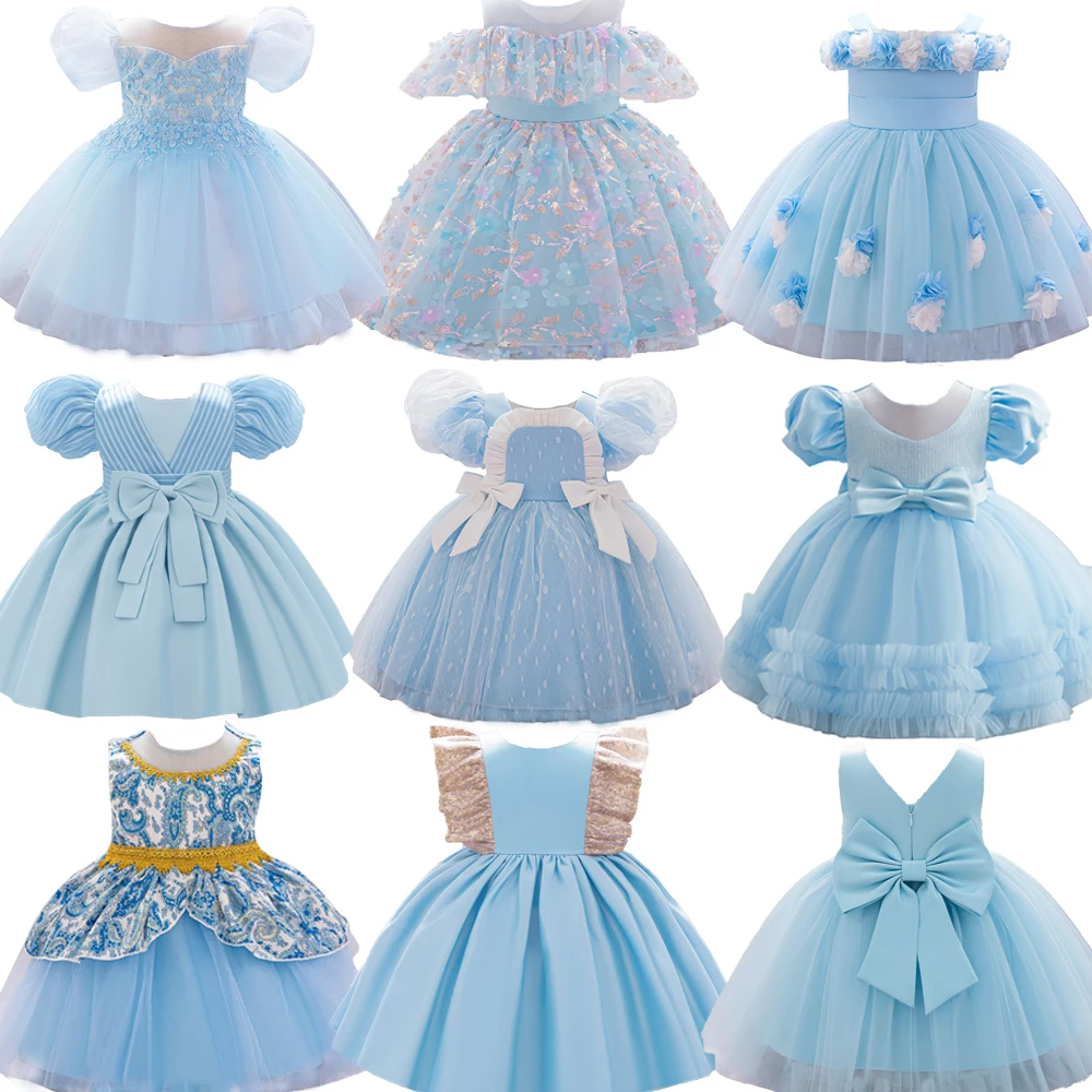 Infant Blue Maid Flash Wedding Dress Baby Girl Butterfly Party Gown ...