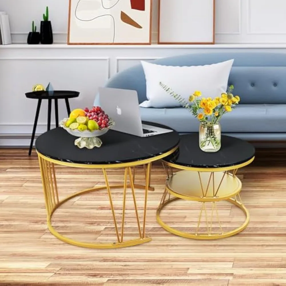 round nesting coffee tables set: black gold marble coffee table set of ...