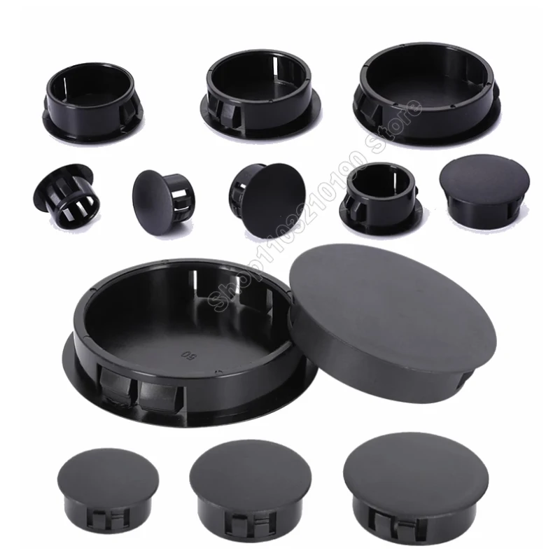 Black-Plastic-Snap-on-Hole-Plug-Caps-Wall-Cable-Desk-Covers-Round ...