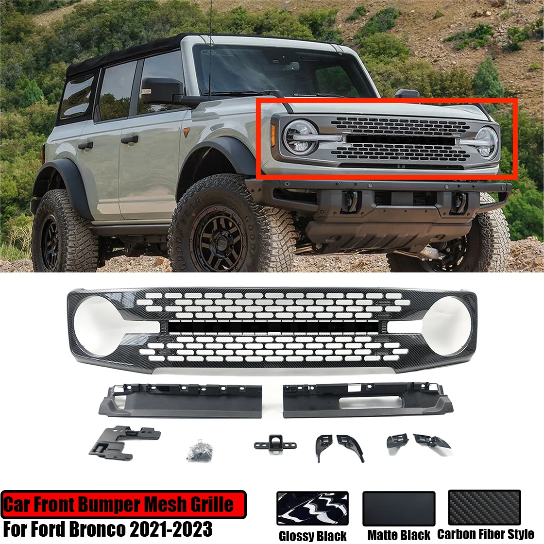 3PCS Car Front Upper Bumper Mesh Grille Grill Replacement For Ford ...