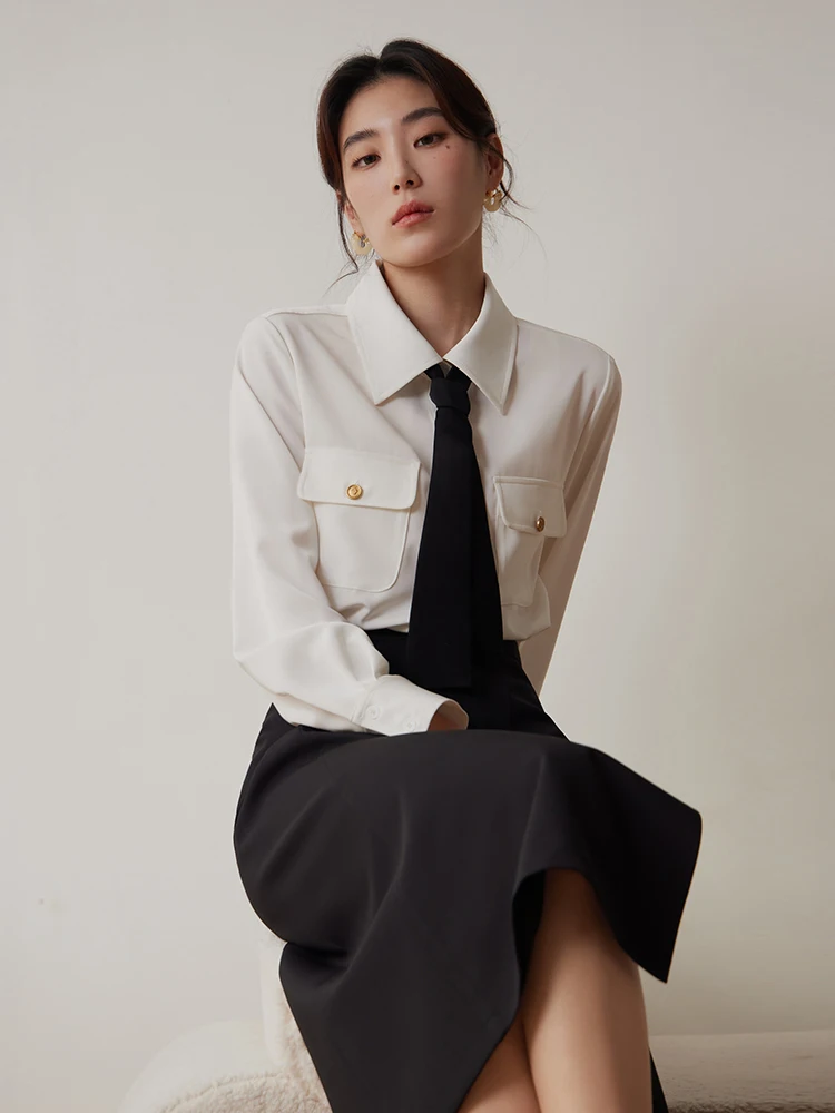 DUSHU-Temperament-Age-reducing-Tie-Shirt-for-Women-Spring-Chic-Casual-Commuter-Style-Matching ...