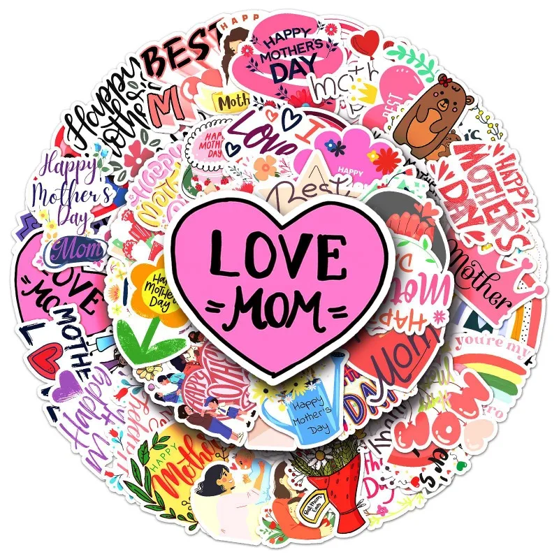 10/50Pcs Cartoon Mother`s Day Graffiti Stickers Gift I Love You Mom ...