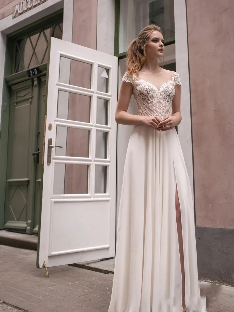 Simple-Romantic-Wedding-Dresses-A-Line-Chiffon-Bridal-Gowns-Lace ...