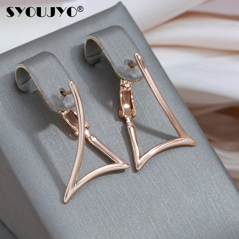 SYOUJYO Geometry Triangle Glossy 585 Rose Gold Color Drop Earrings For ...