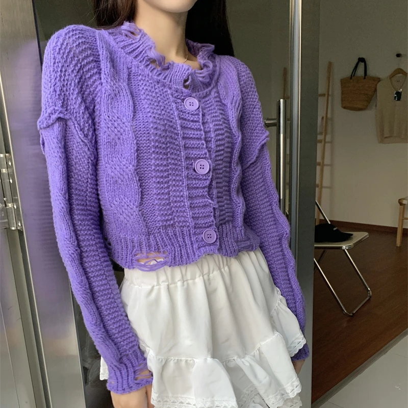 Short-Tattered-Sweater-Coat-Loose-Short-Knitted-Cardigan-Sweater-Mujer ...