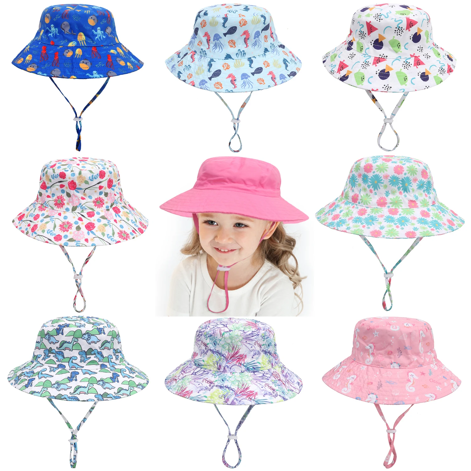 Summer Baby Sun Hat Boys Girls Foldable Wide Brim Kids Bucket Hats ...