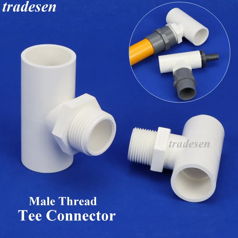 Conector en T de rosca macho para riego de jardín, accesorios de tubería de PVC tipo T de 3 vías ...