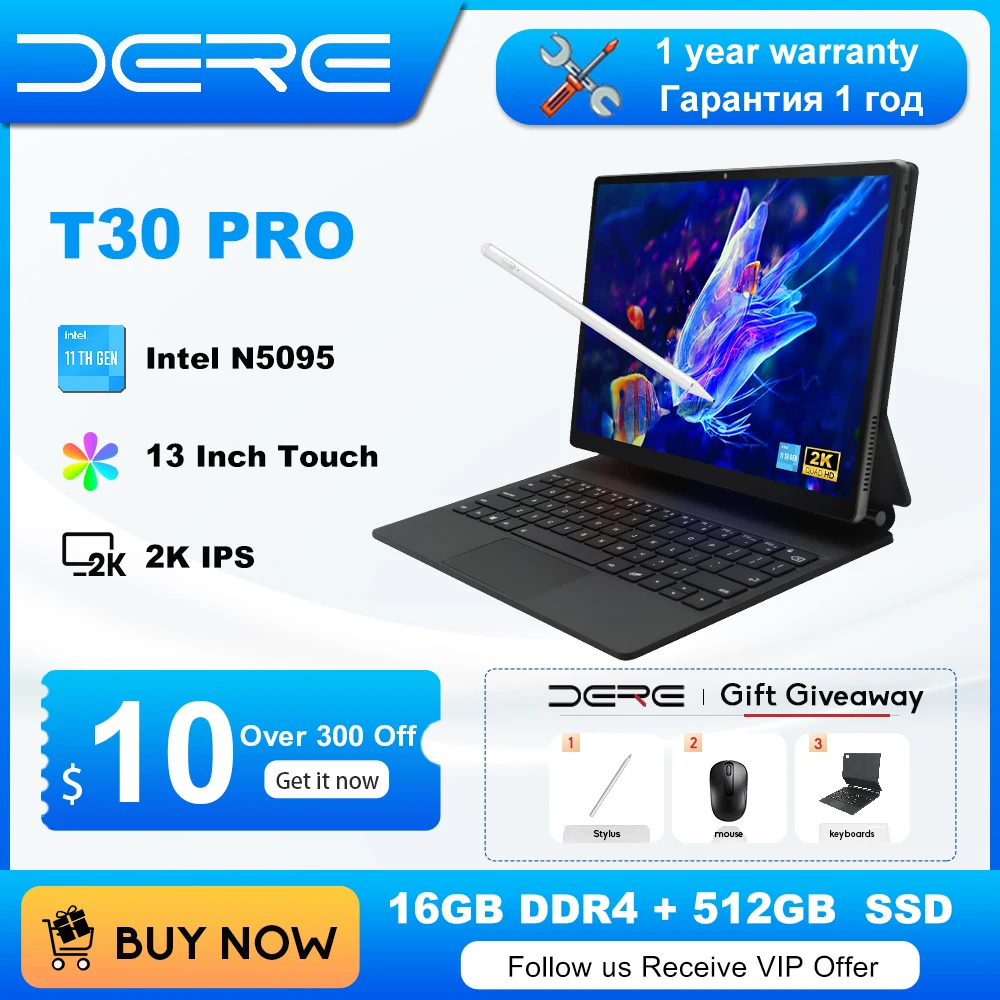 DERE Laptops T30 Pro ,13-inch 2K IPS Touch Screen,16GB RAM+ 1TB SSD,Office Learning Computer ...