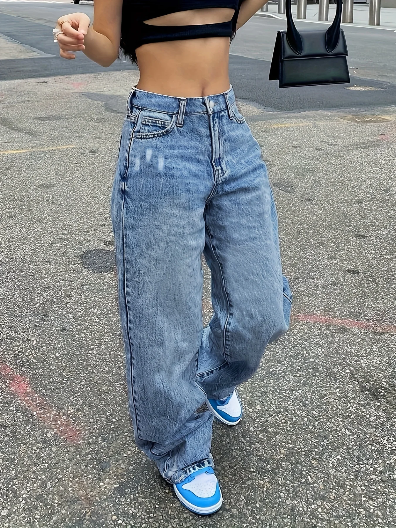 Blue-Ripped-Holes-Straight-Jeans-Loose-Fit-Slant-Pockets-Casual-Wide ...
