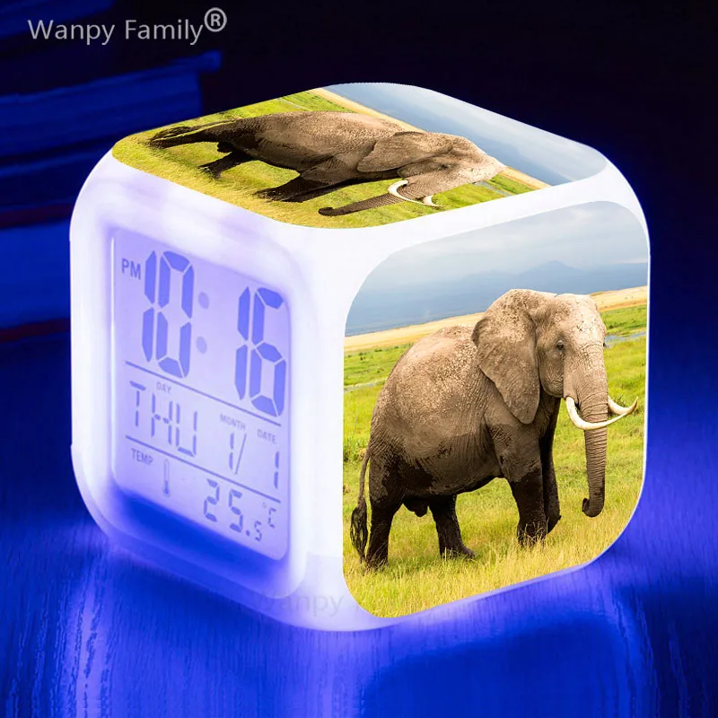 7Color-Changing-Elephant-Portable-Desk-Clock-Student-Bedroom-Touch ...