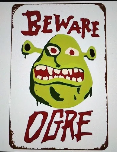 h1,RETRO ;BEWARE OGRE - SHREK; Fun TIN SIGN 30x20cm New sweet Gift Item ...