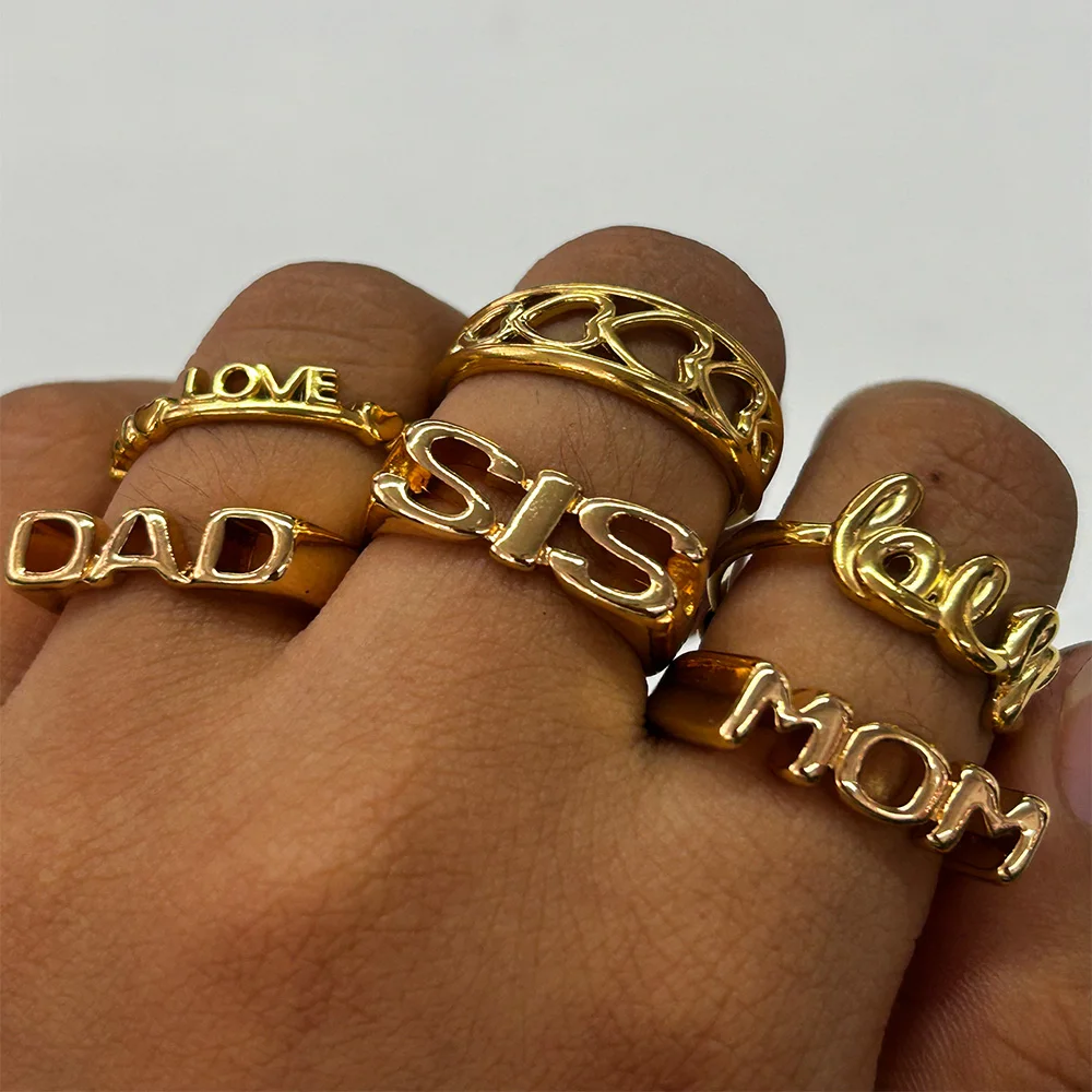 MOM-SIS-DAD-Ring-Gold-Color-Couple-Rings-For-Women-Free-Shipping-Men ...