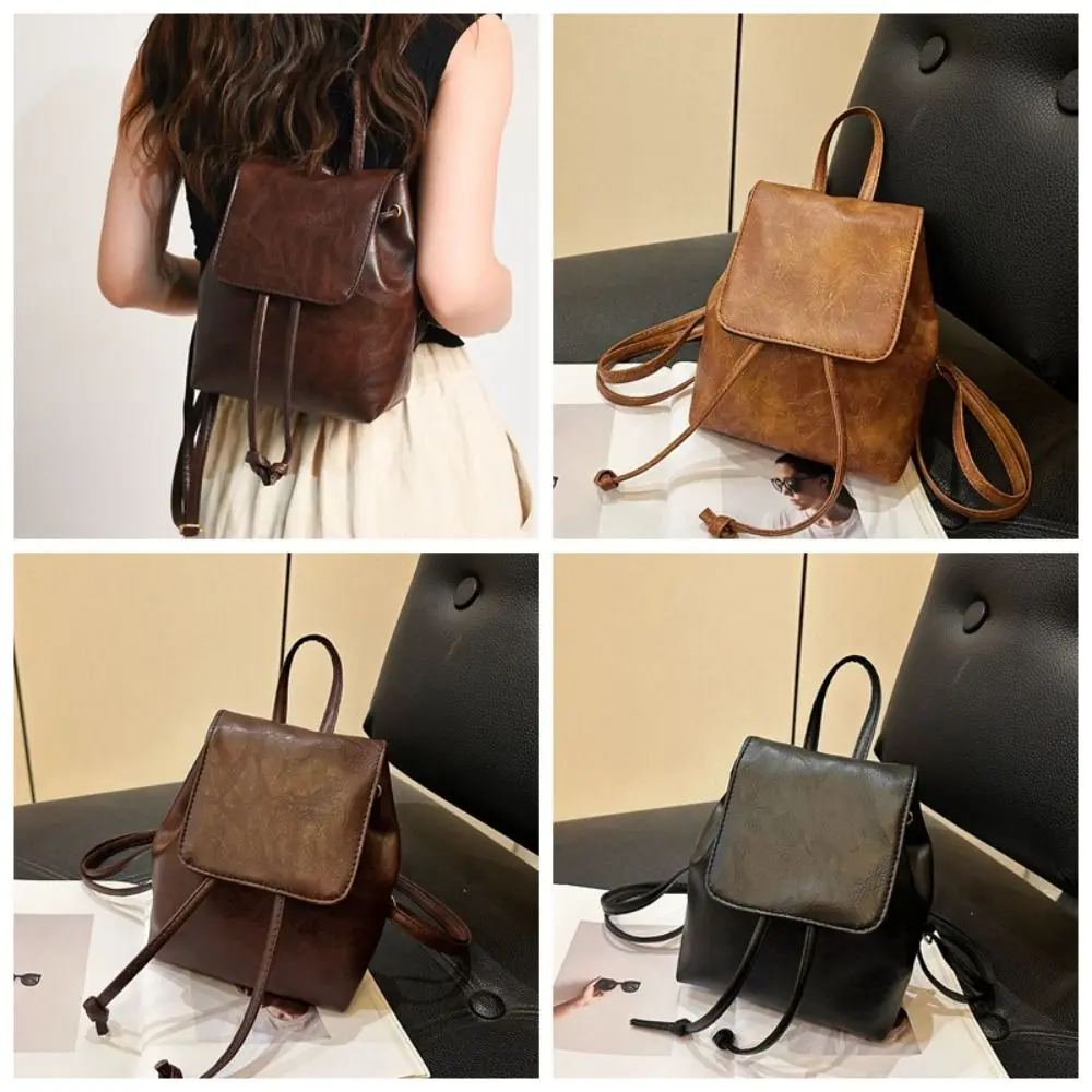Brown-PU-Backpack-Simple-Small-Pack-PU-Solid-Color-Shoulder-Bag-Handbag ...