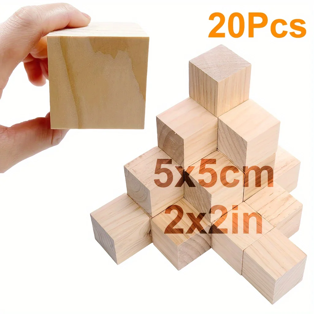 20PCS/10PCS/5PCS/1PCS 2 Inches Wooden Cubes Wooden Blocks - Great for ...