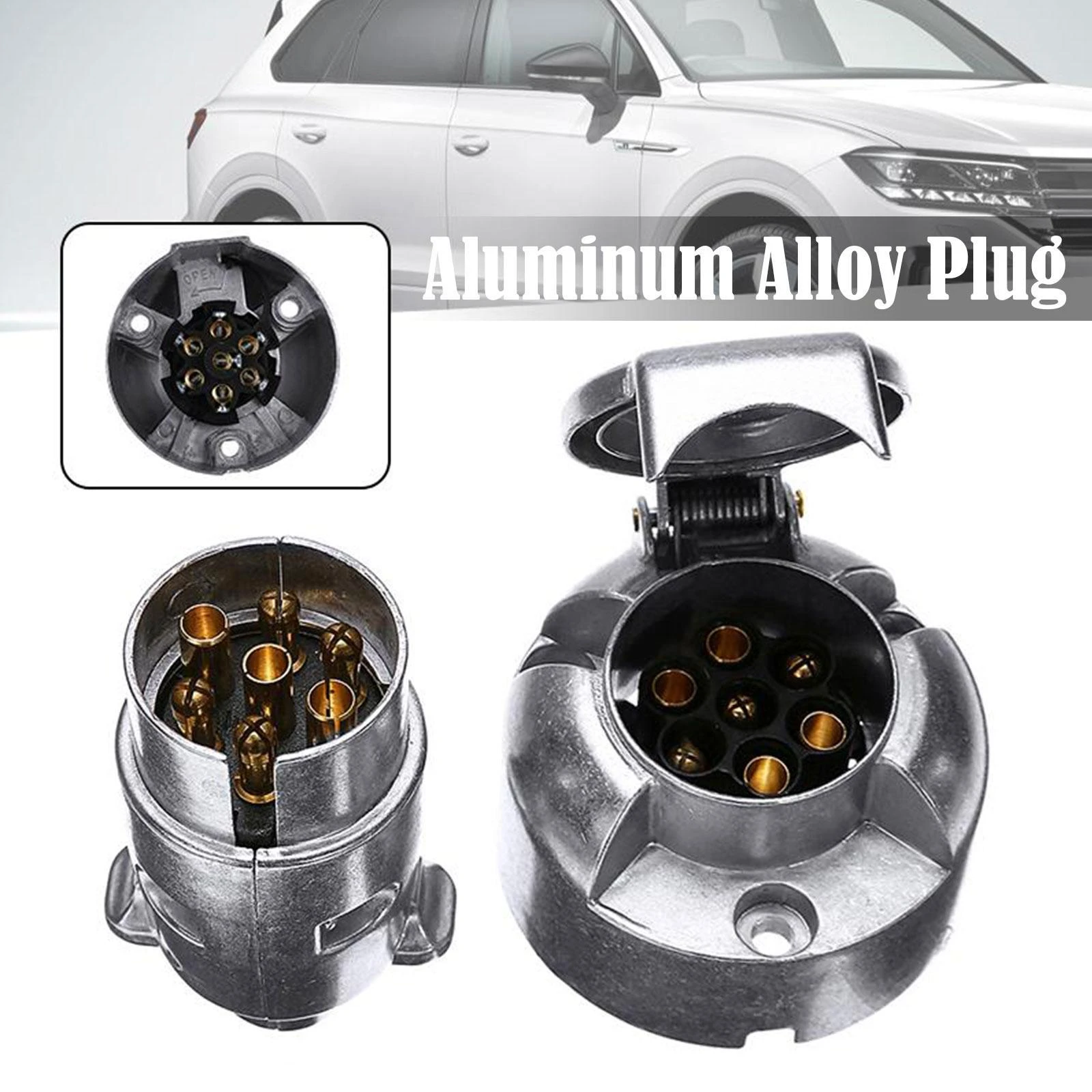 Durable 7 Pin Aluminium Alloy Plug Trailer Truck Towing Electrics 12V ...