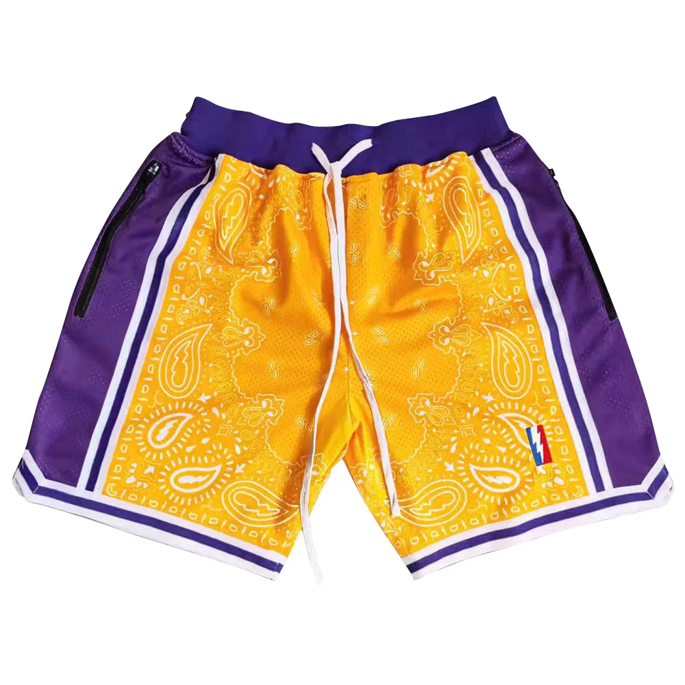 Basketball Jersey Los Angeles Yellow Paisley Printed Basketball Shorts ...