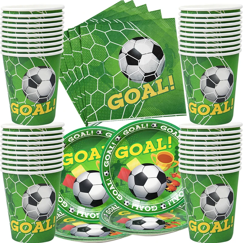 Green Football Birthday Disposable Tableware Set Soccer Paper Plate ...