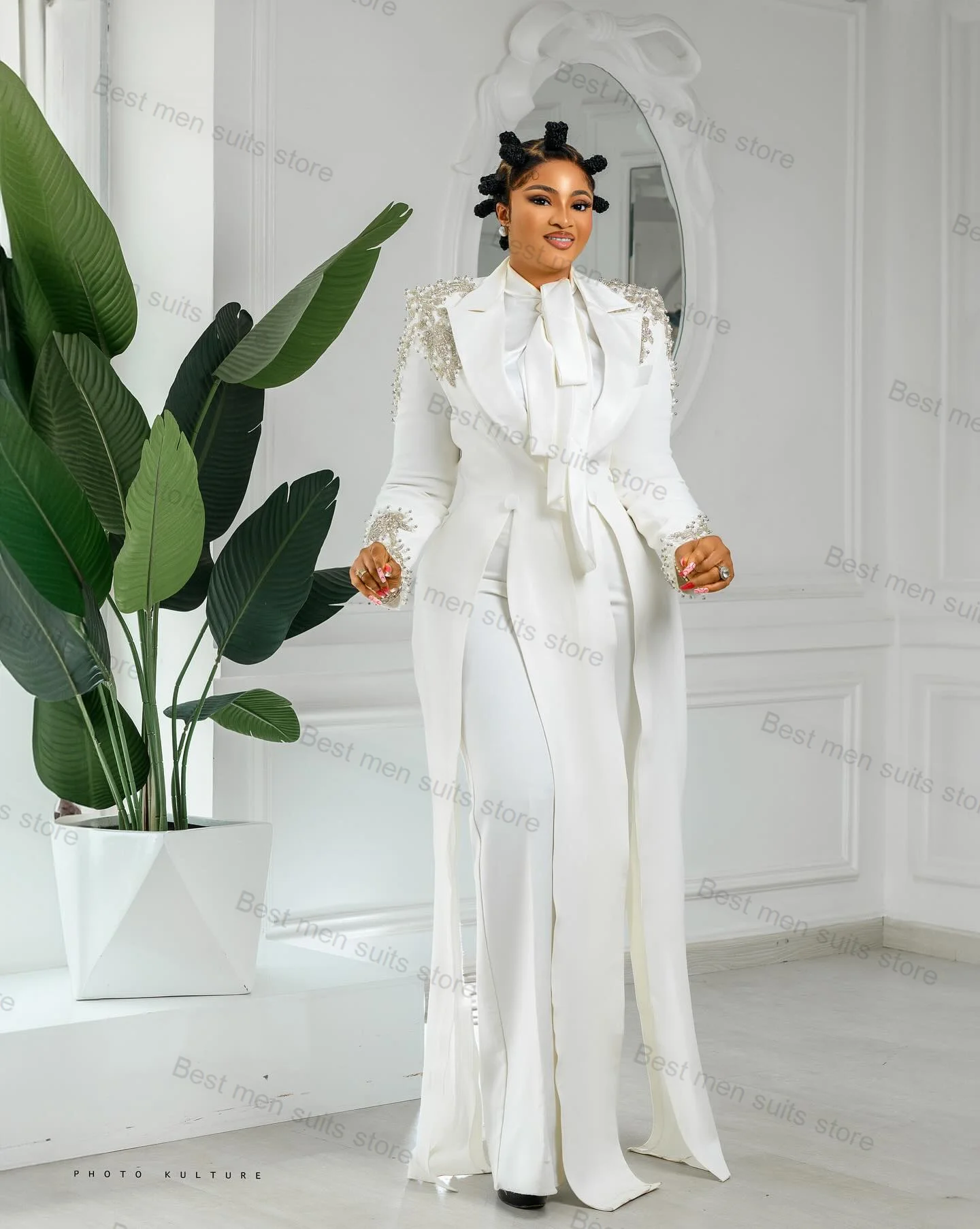 Designer-White-Women-Suit-Set-Blazer-Pants-2-Piece-Crystals-Wedding ...