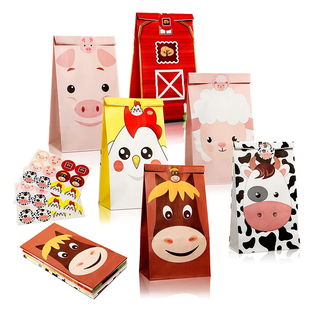 10Pcs Farm Gift Bags Pasture Dairy Cow Sheep Chicken papper candy Bag ...