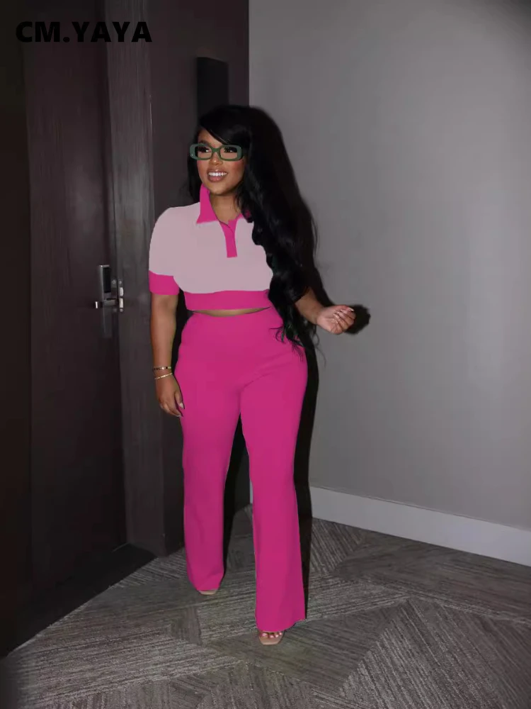 CM-YAYA-Fashion-Women-s-Set-Short-Sleeve-Crop-Tops-and-Wide-Leg-Pants ...