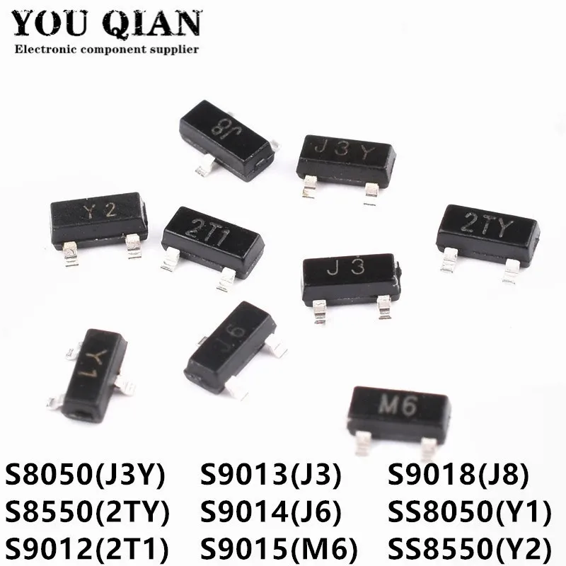 Transistor SMD SOT23, 100 piezas, S8050, S8550, SS8550, S9012, S9013 ...