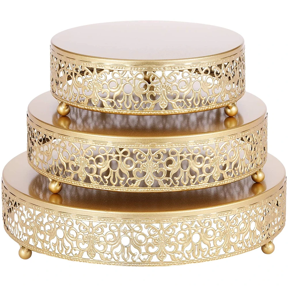 Round-Lace-Gold-Metal-Wedding-Cake-Stand-Dessert-Display-Stand-Glossy ...