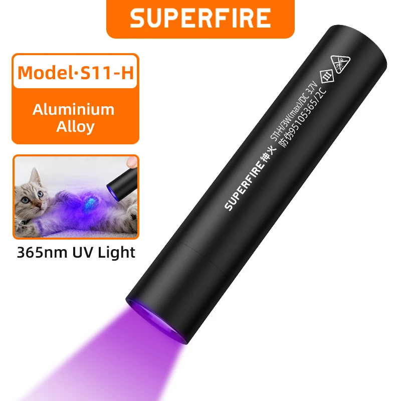 SUPERFIRE S11-H UV Flashlight 365/395nm Portable Mini Ultraviolet Torch ...
