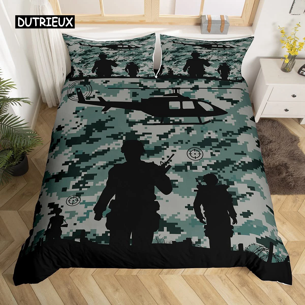 Soldier-Duvet-Cover-Set-King-Size-Soldier-Helicopter-Silhouette-Bedding ...