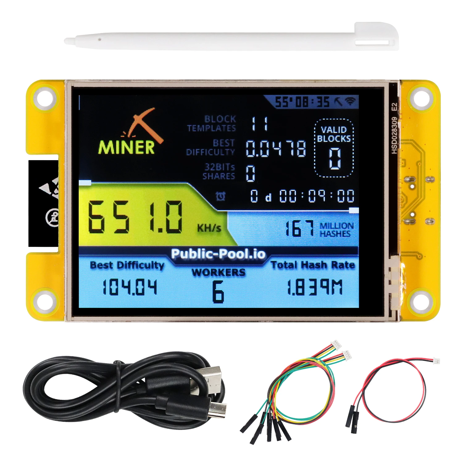 Freenove Bitcoin Miner Solo Lottery Miner, ESP32 CYD Touch Display Dual ...